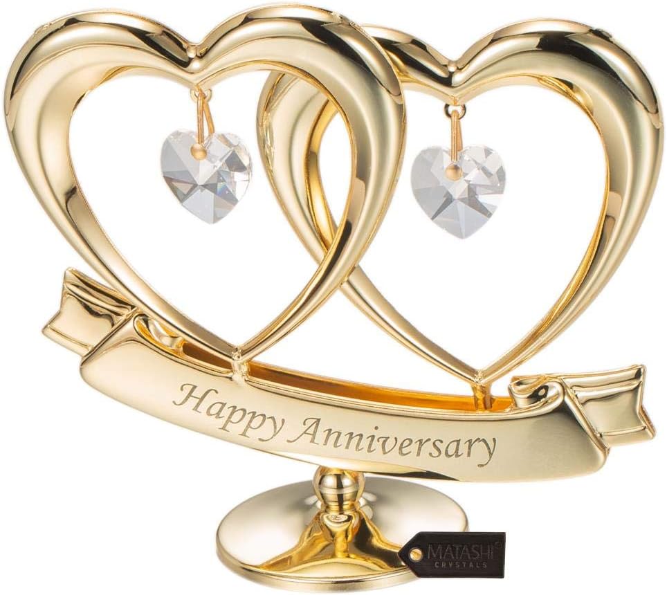 Buy 24K Gold Plated Double Heart Crystal Table Ornament for Anniversary ...