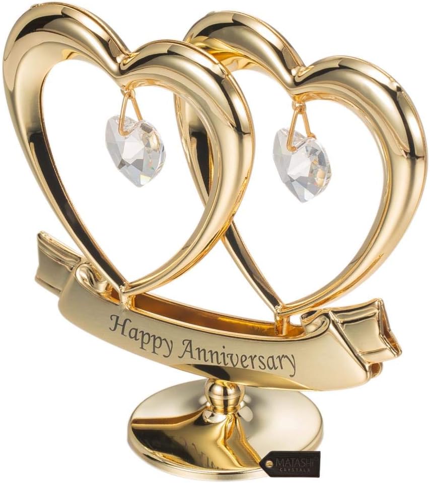 Buy 24K Gold Plated Double Heart Crystal Table Ornament for Anniversary ...