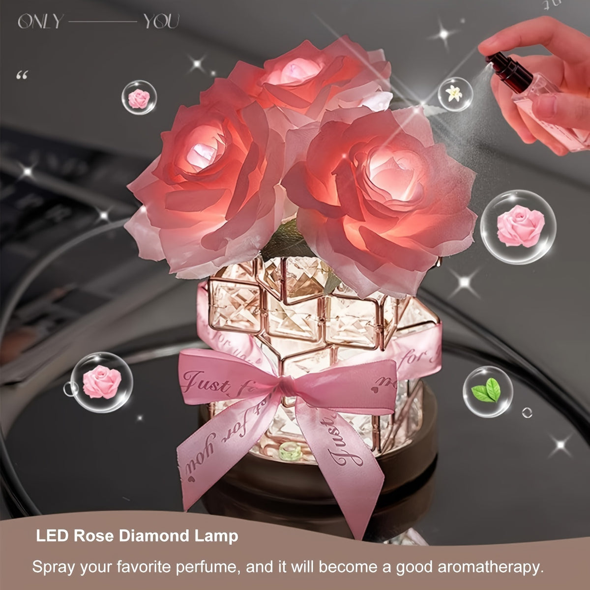Buy Rechargeable Rose Crystal Table Lamp Romantic LED Flower Gift in ...
