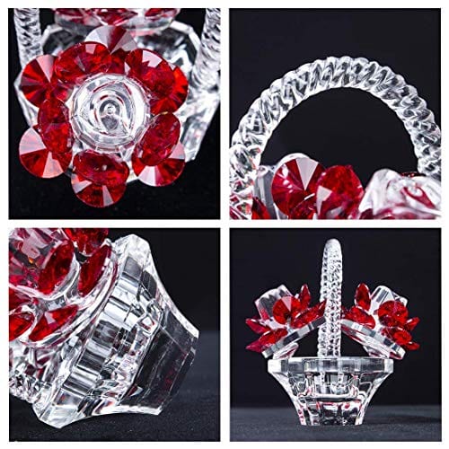 Buy Crystal Red Rose Flower Basket Crystal Collectible Figurines ...